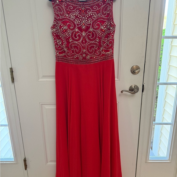 Clarisse | Dresses | Elegant Red Embellished Evening Gown | Poshmark